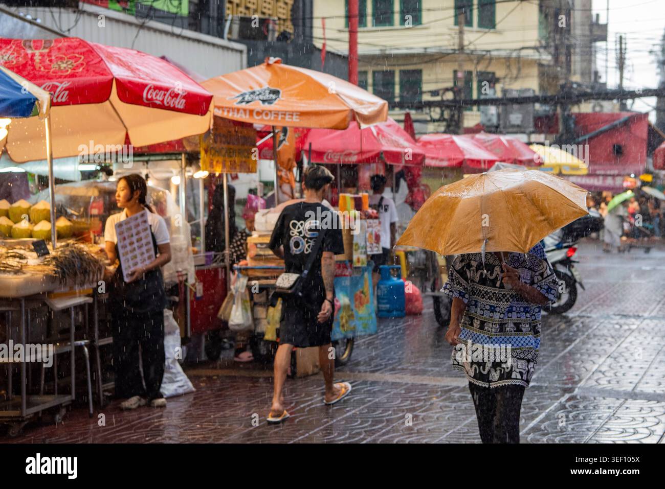 Raine weather at Night Streetmarket on Yaowarat Road in Chinatown in ...