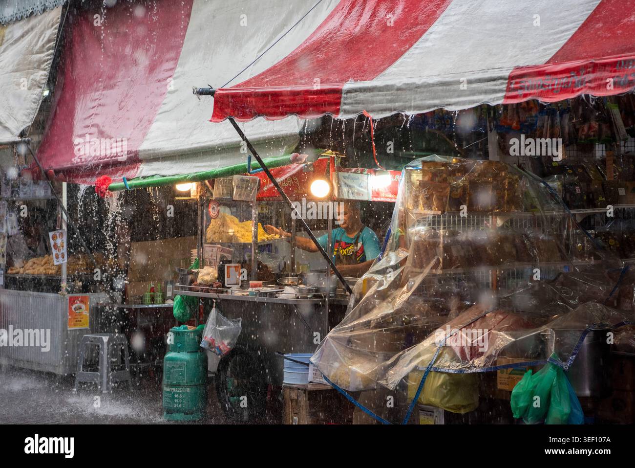 Raine weather at Night Streetmarket on Yaowarat Road in Chinatown in ...
