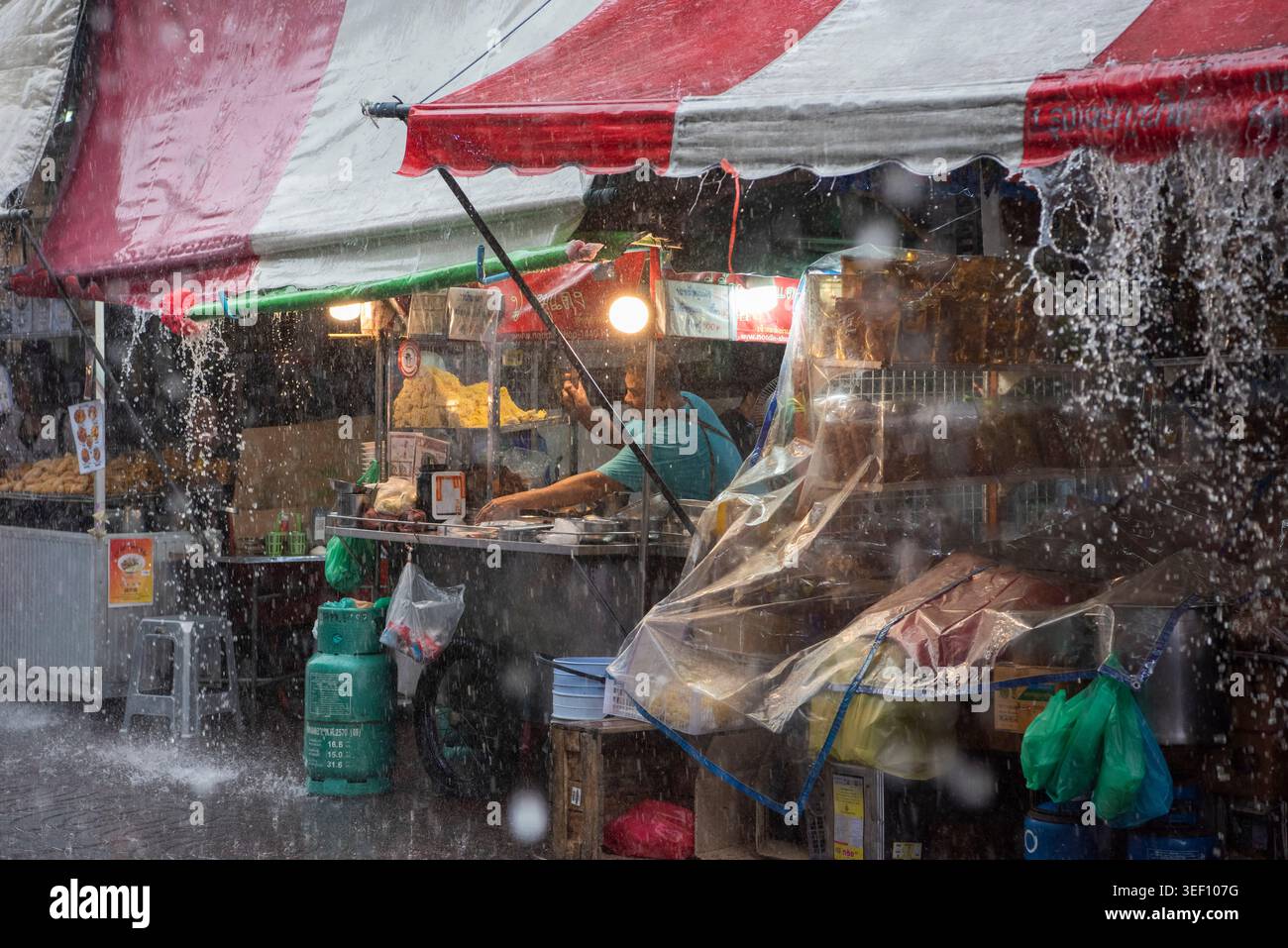 Raine weather at Night Streetmarket on Yaowarat Road in Chinatown in ...