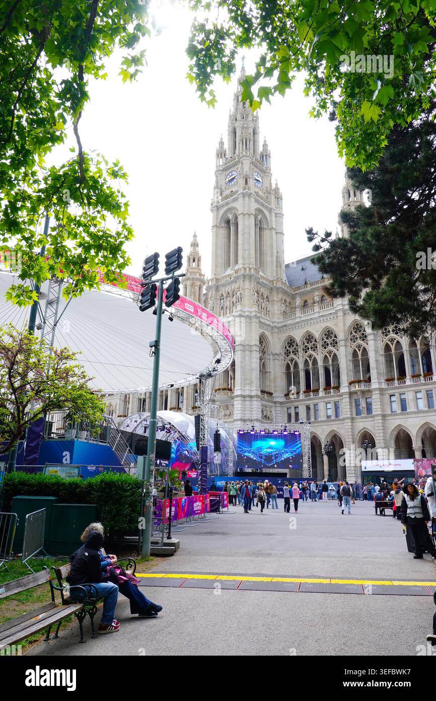 A general view of the Eurovision Village in the Rathausplatz in Vienna ...