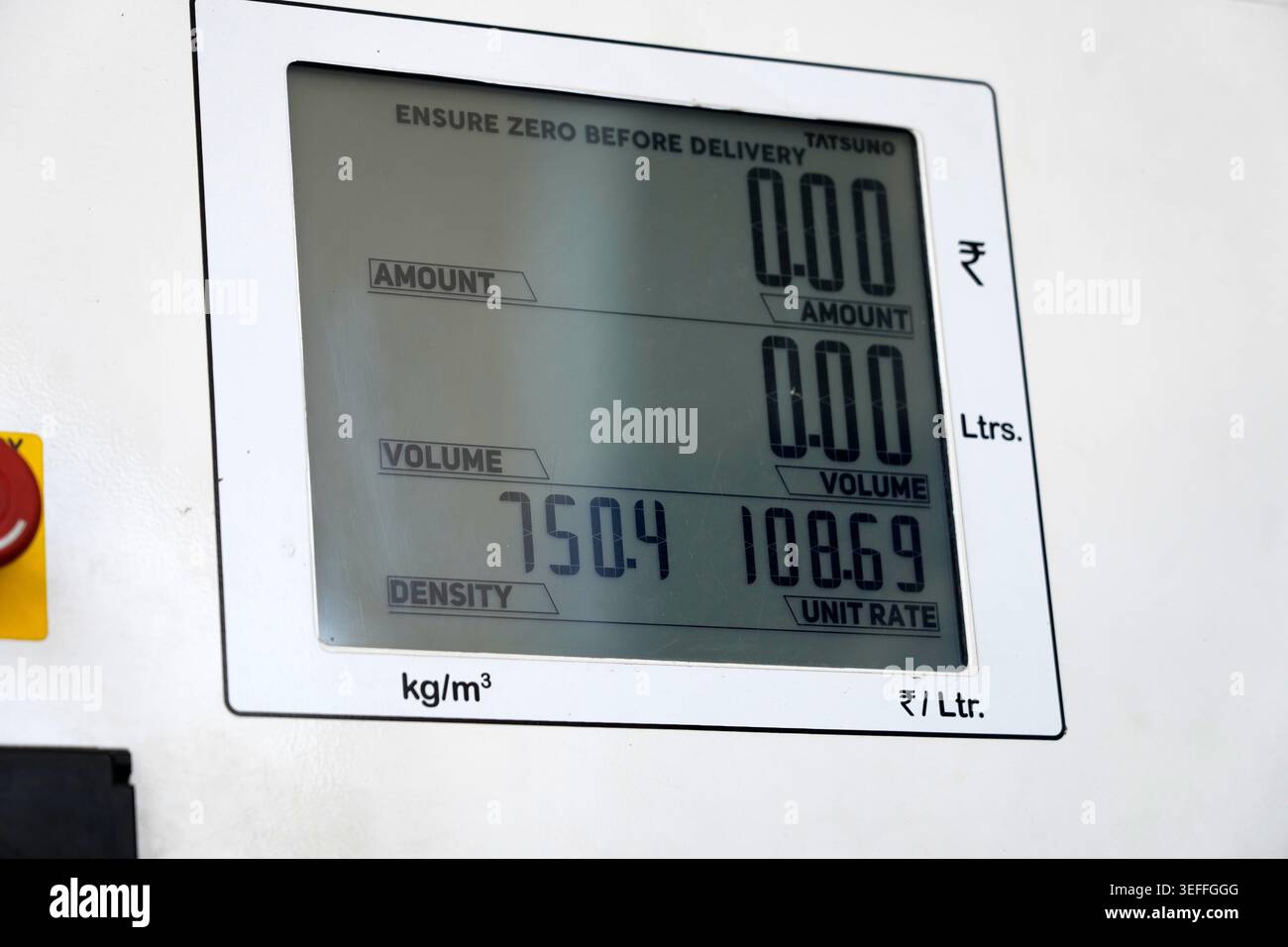 A display shows the unit price of petrol on a fuel kiosk at a ...