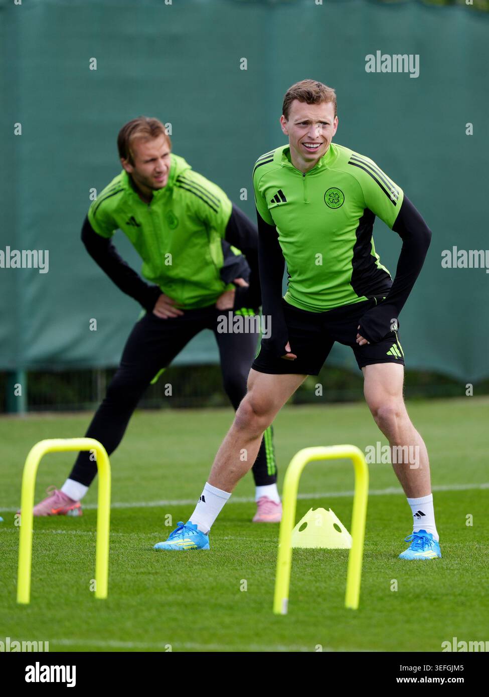 Celtic's Alistair Johnston during a training session at Lennoxtown ...