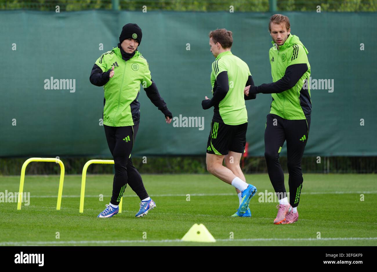 Celtic's Daizen Maeda (left) during a training session at Lennoxtown ...
