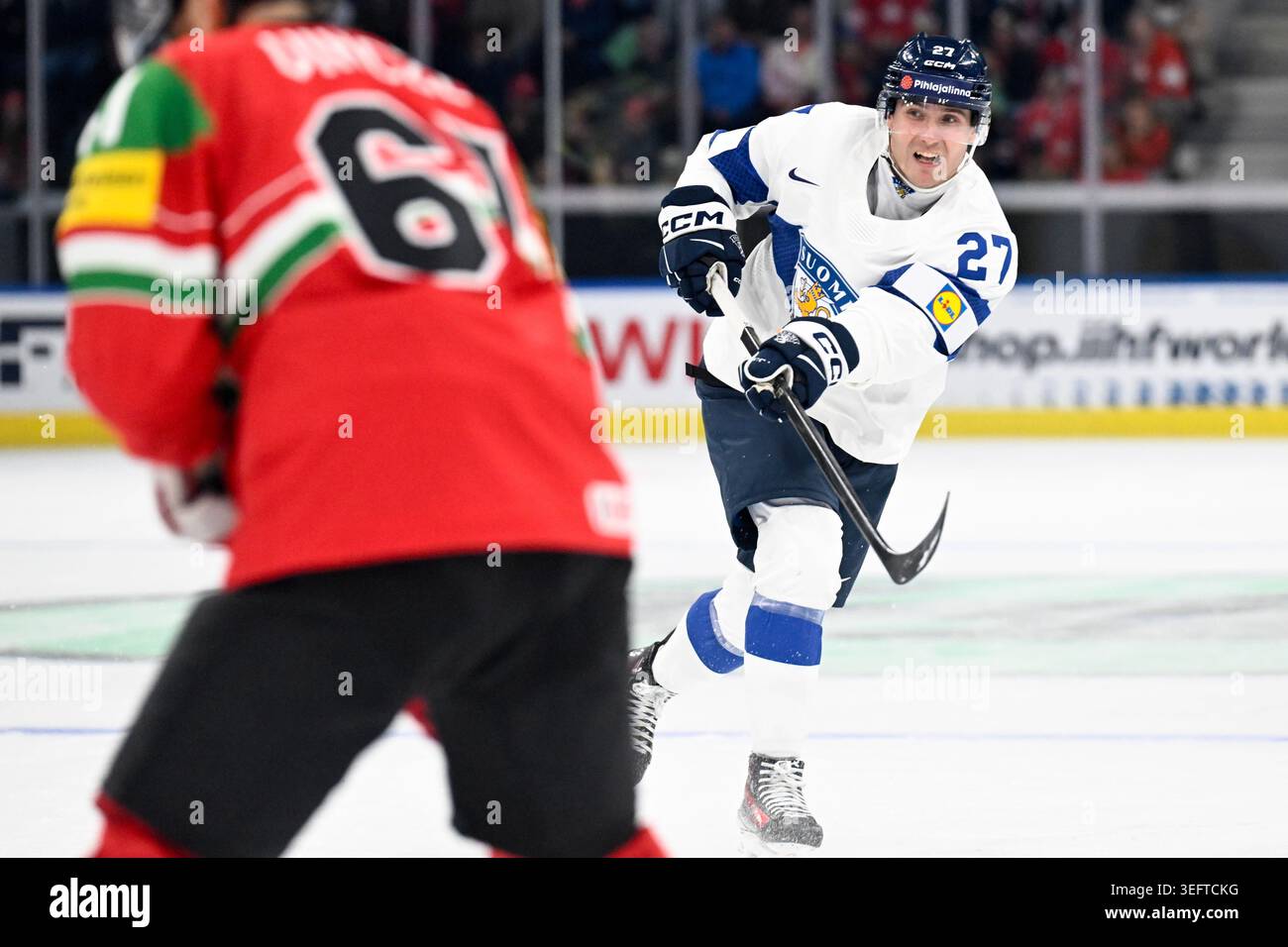LKS 20260516 Janne Kuokkanen of Finland shoots during the 2026 IIHF Ice ...