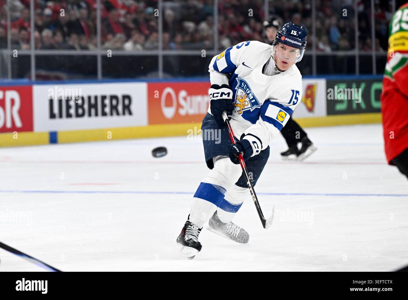LKS 20260516 Anton Lundell of Finland shoots during the 2026 IIHF Ice ...