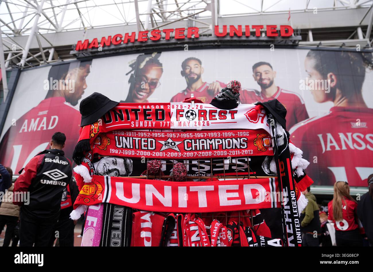 Manchester United themed scarves and hats for sale ahead of the Premier ...
