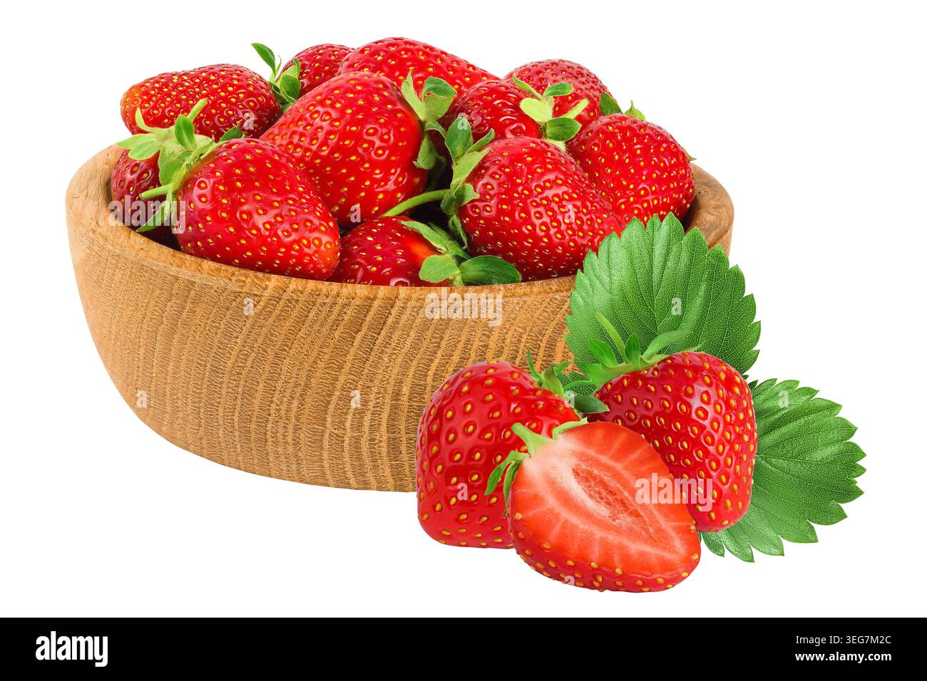 Strawberry in a wooden bowl isolated on white background Stock Photo ...