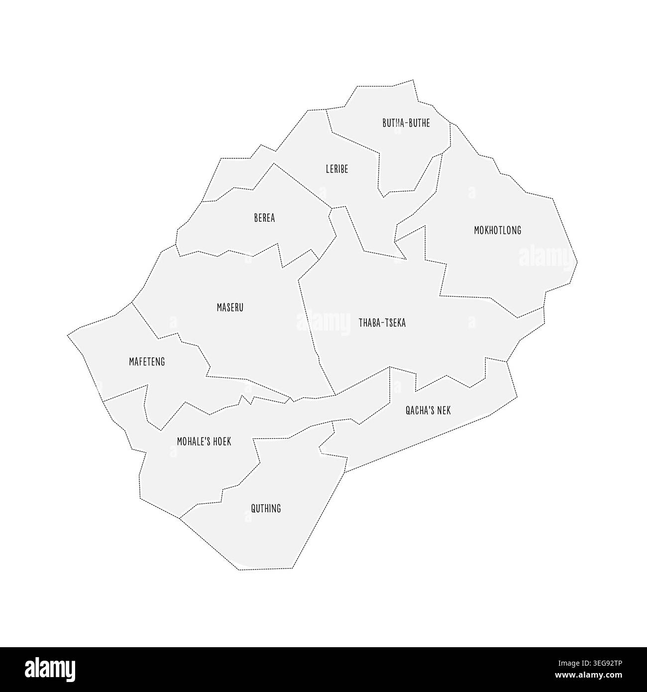 Lesotho political map of administrative divisions - districts. Grey ...