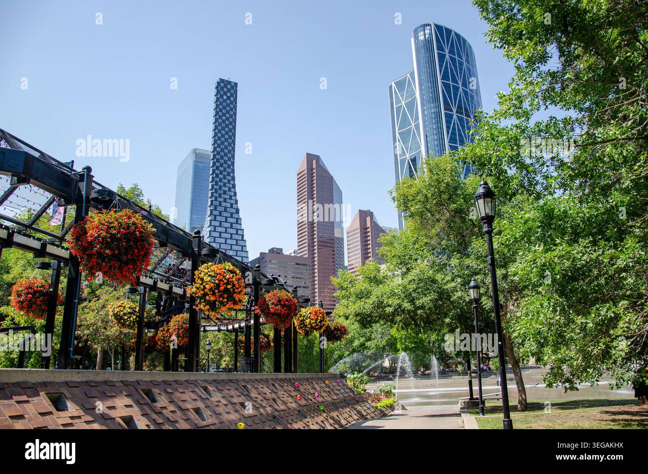 Beautiful summer view of Olympic Plaza in downtown Calgary, Alberta ...
