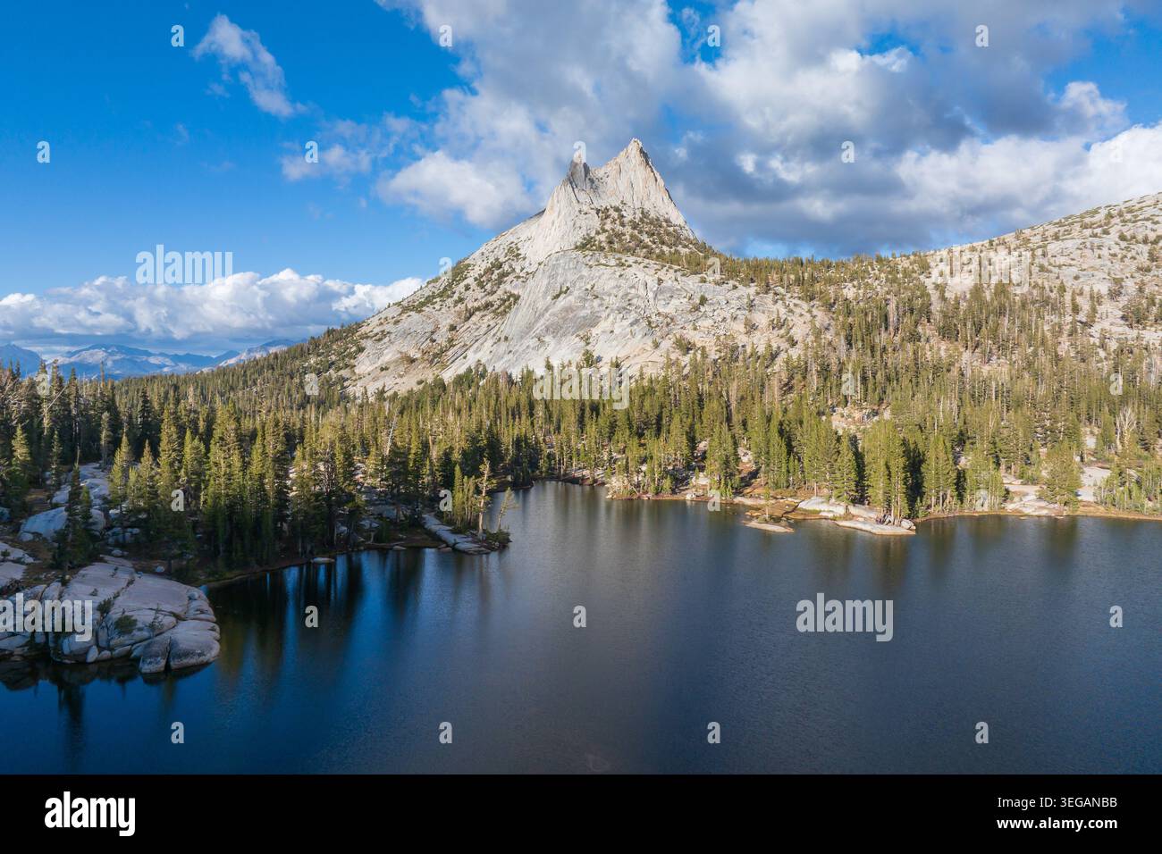 Aerial view of Cathedral Peak Lake in Yosemite National Park, USA Stock ...