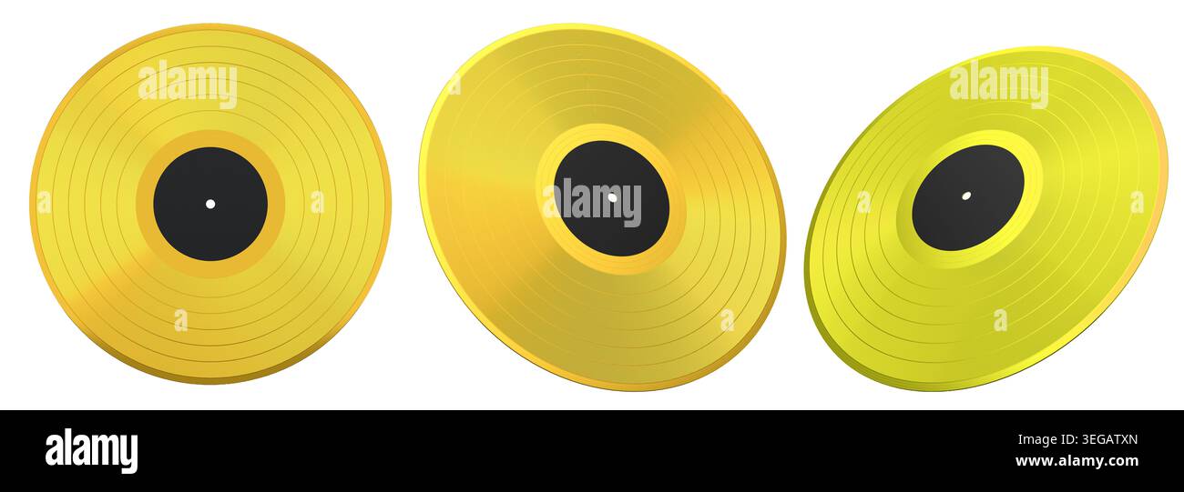 Brightly colored vinyl records arranged in overlapping sets, isolated ...