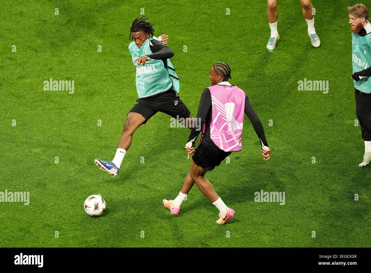 Freiburg's Johan Manzambi (left) during a training session at Besiktas ...