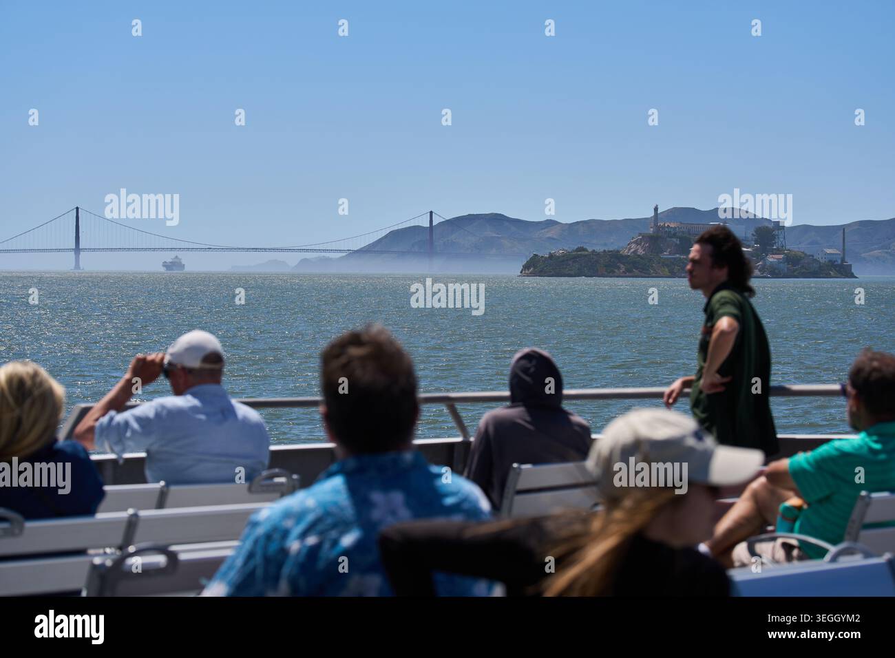 Passengers ride a San Francisco Bay ferry, Tuesday, May 19, 2026. (AP ...