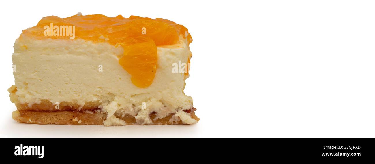 Studio shot of creamy cheesecake with mandarin oranges, isolated on a ...