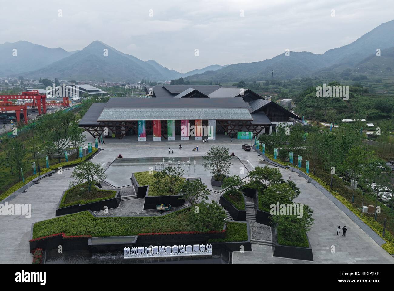 An aerial view shows the newly opened Hangzhou Tea Expo Convention and ...