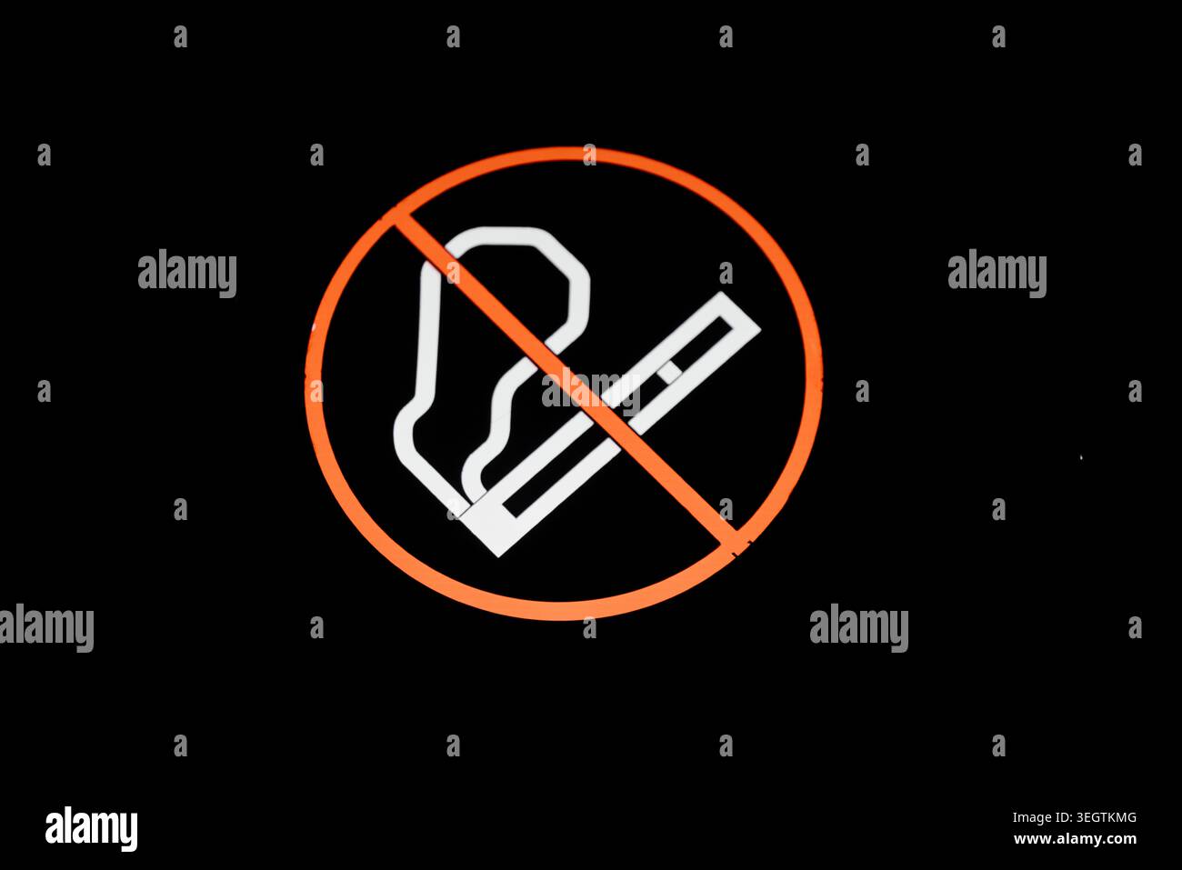 No smoking sign red circle crossed cigarette on black background Stock ...