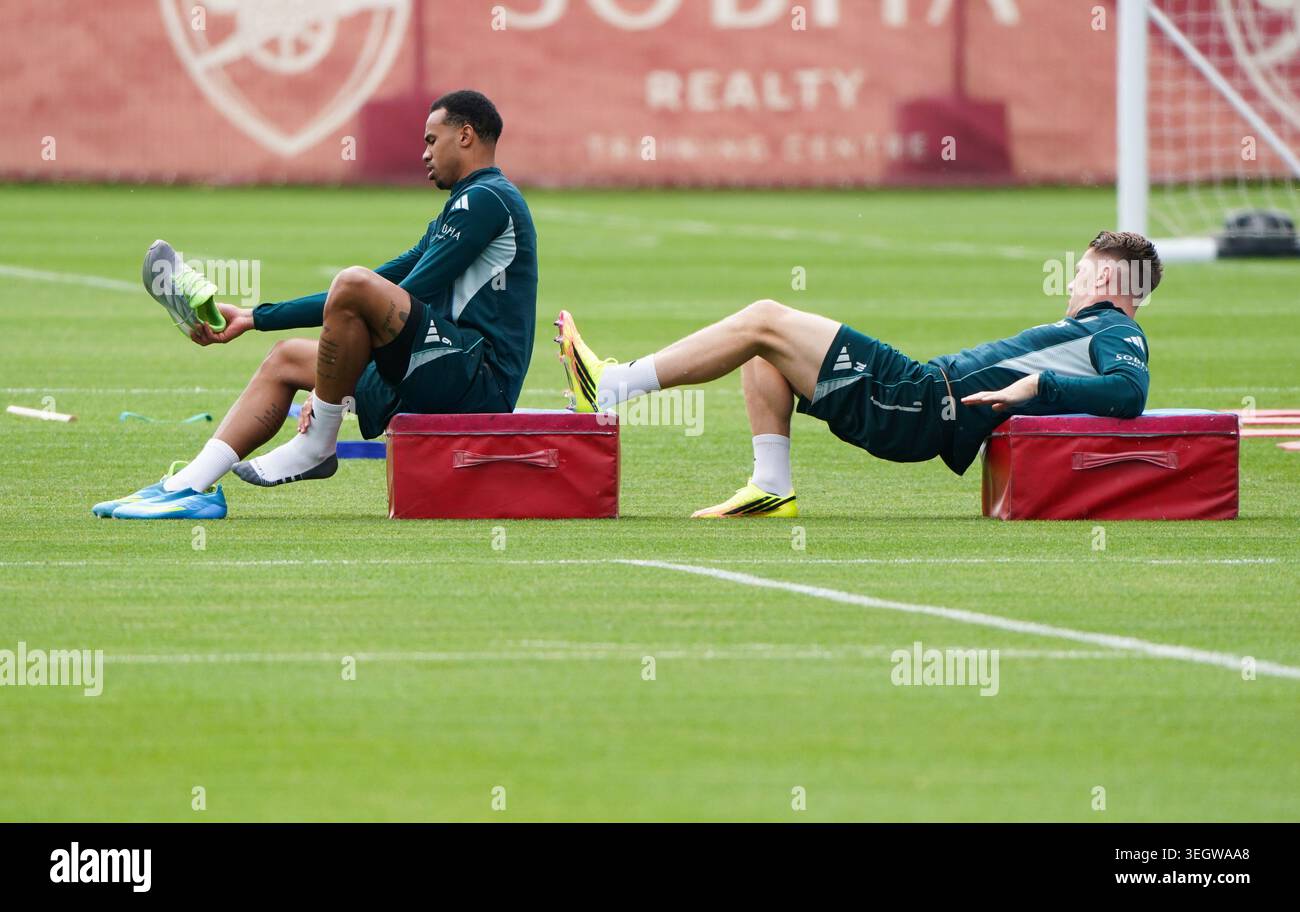 Arsenal's Gabriel and Viktor Gyokeres during the training session at ...