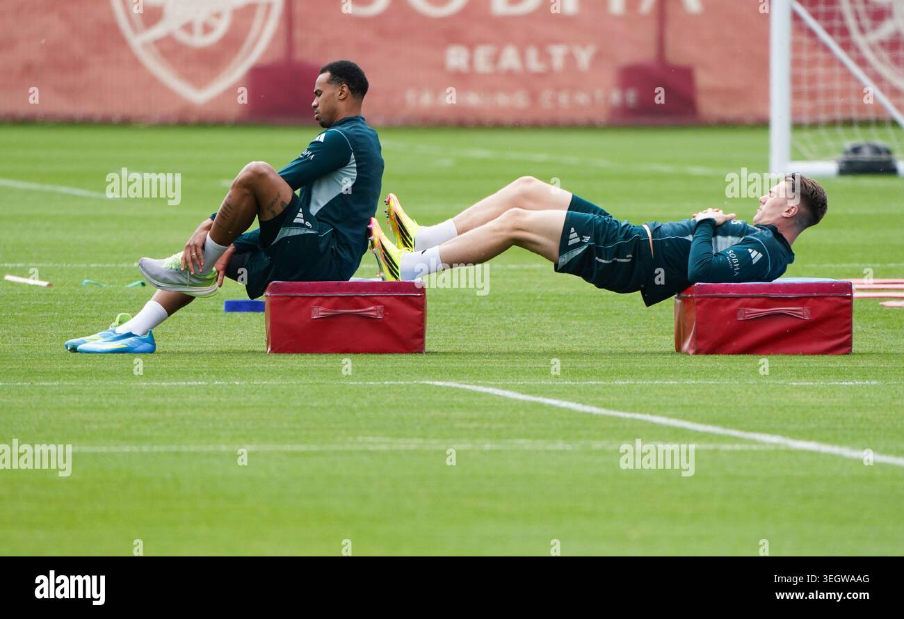 Arsenal's Gabriel and Viktor Gyokeres during the training session at ...