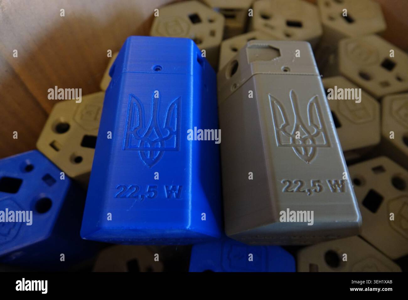 PRODUCTION - 14 May 2026, Berlin: Plastic housings from the 3D printer ...
