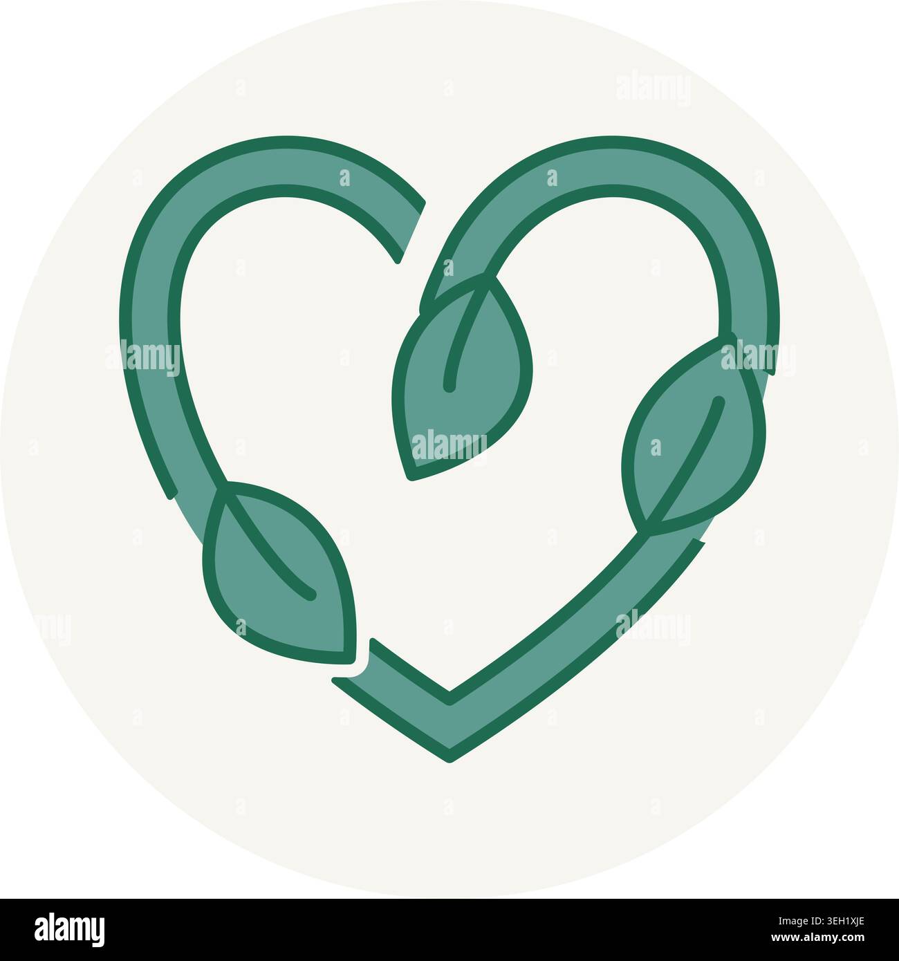 Minimalist vector of green vine leaves shaping a heart on a beige ...