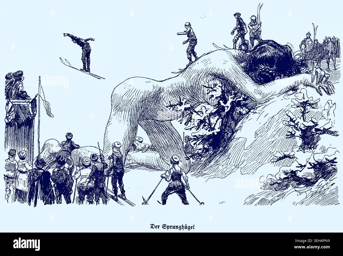 Heinrich Kley (1863–1945) - Ski-Jump - 1912 - The image depicts skiers ...