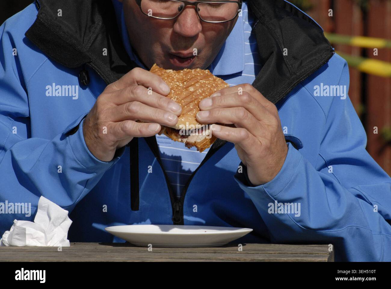 Kastrup.Copenhagen.Denmark 15th September 2015 Male enjoy eating pork ...