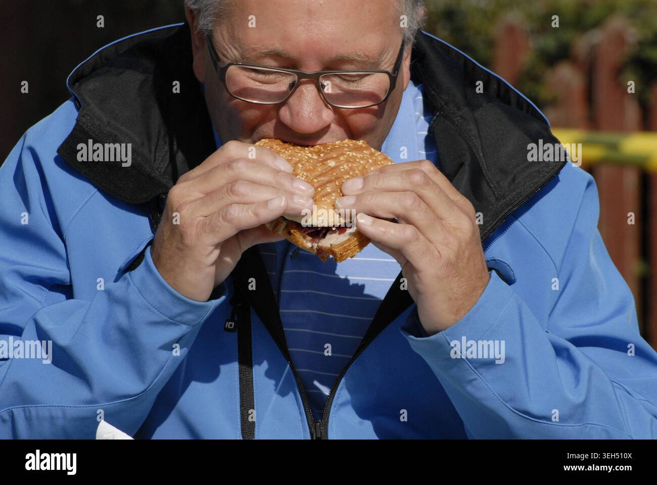 Kastrup.Copenhagen.Denmark 15th September 2015 Male enjoy eating pork ...