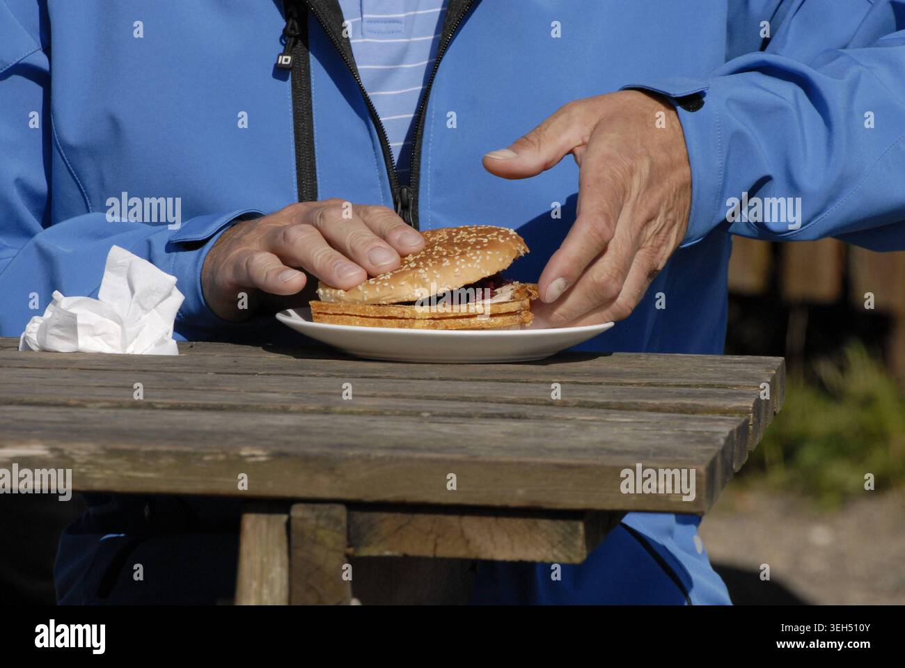 Kastrup.Copenhagen.Denmark 15th September 2015 Male enjoy eating pork ...
