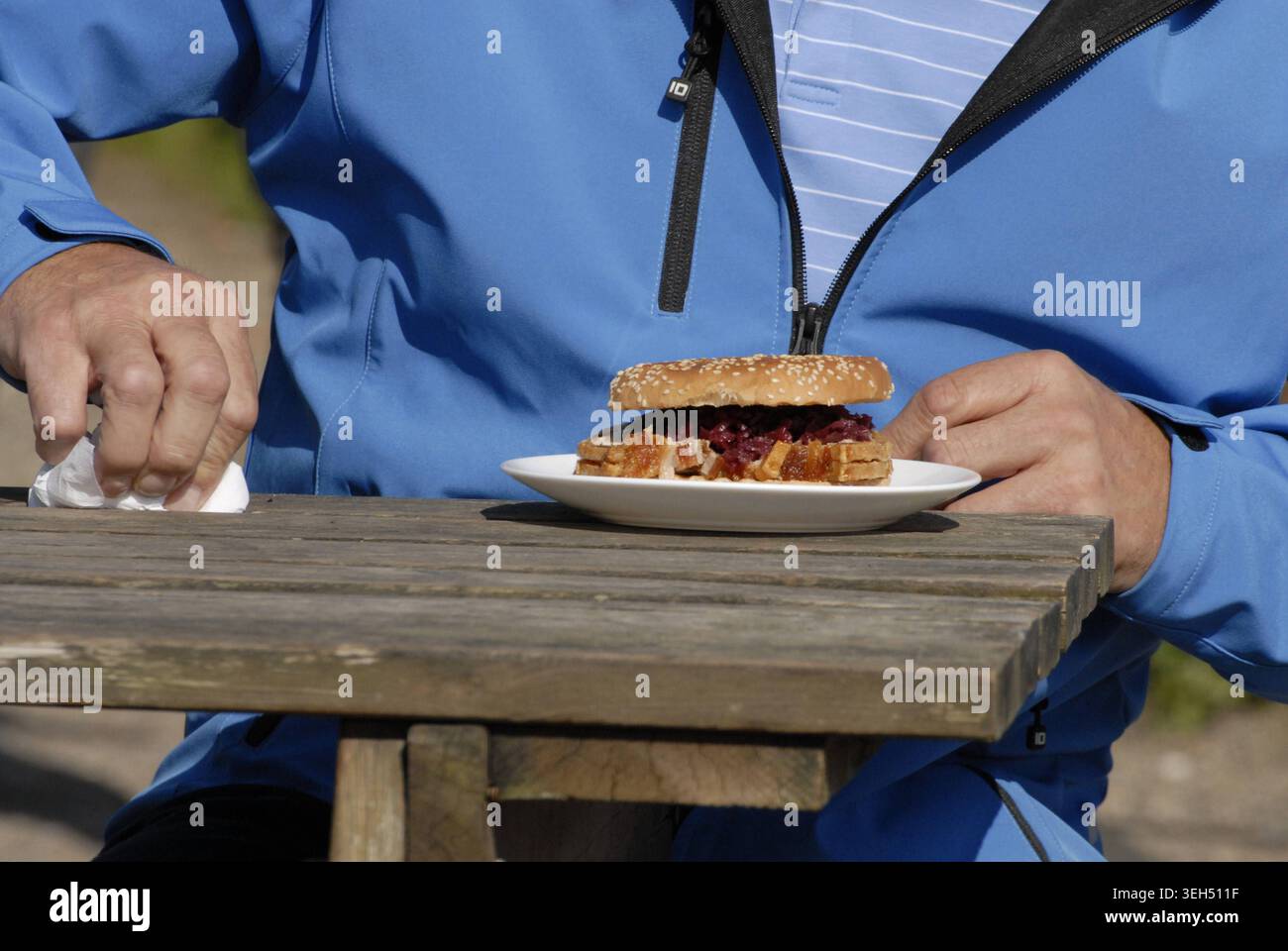 Kastrup.Copenhagen.Denmark 15th September 2015 Male enjoy eating pork ...