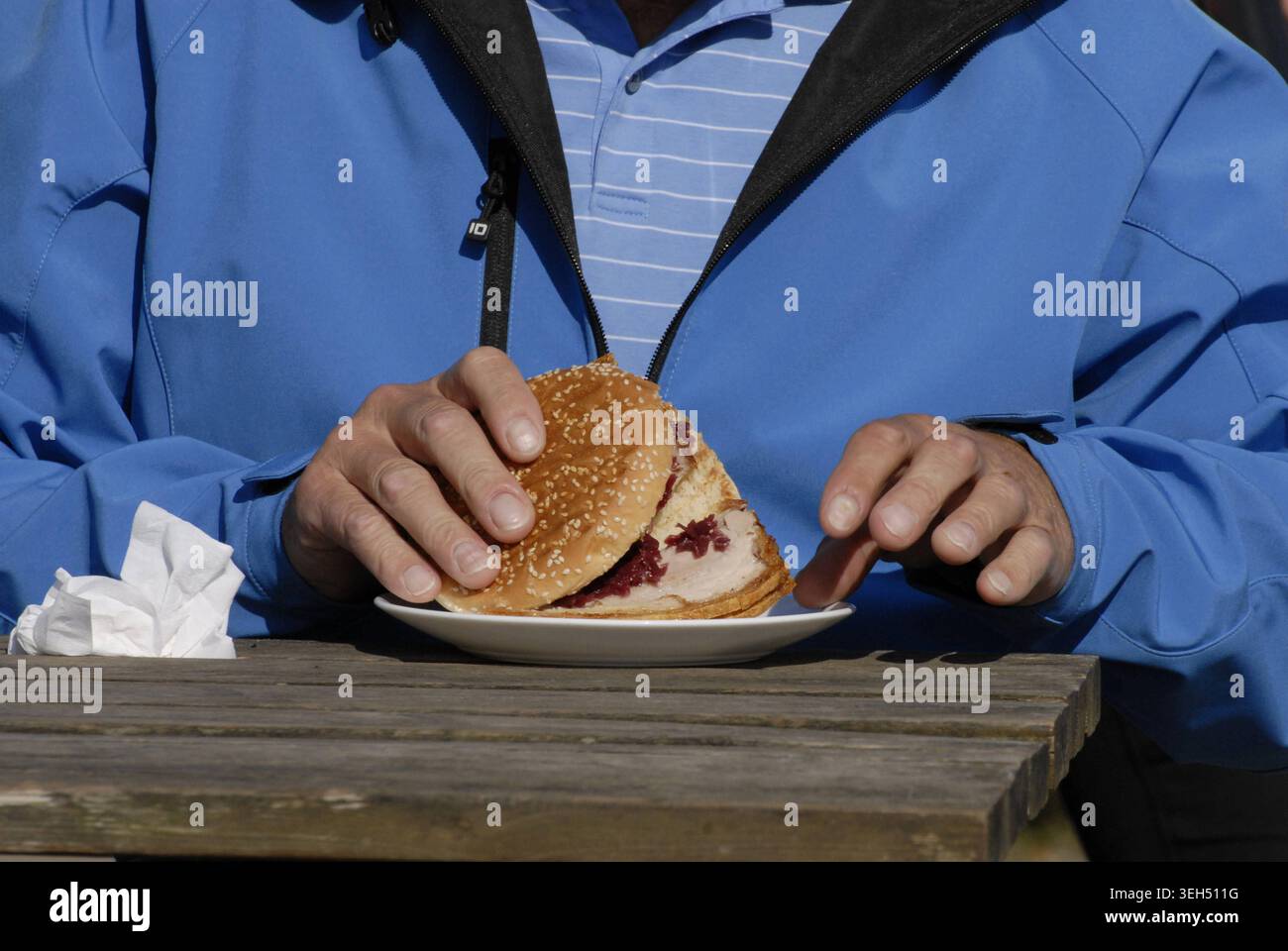 Kastrup.Copenhagen.Denmark 15th September 2015 Male enjoy eating pork ...