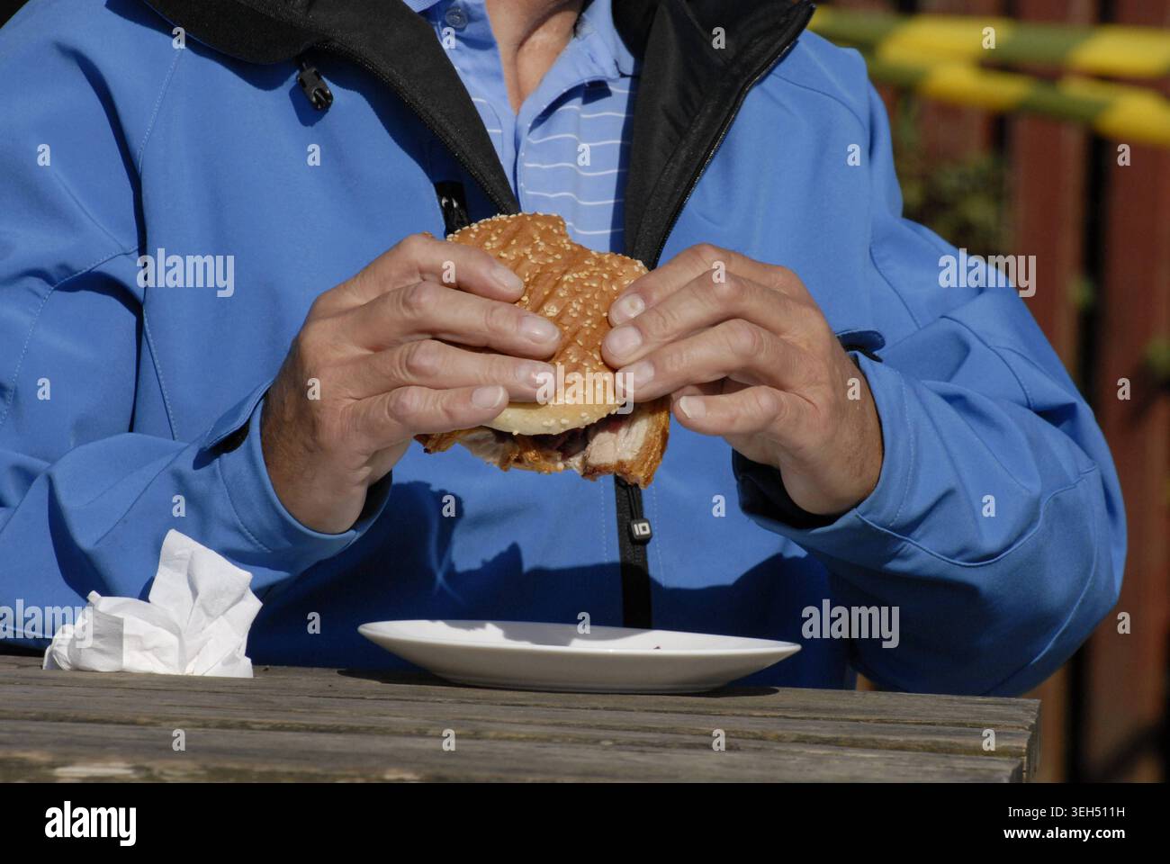 Kastrup.Copenhagen.Denmark 15th September 2015 Male enjoy eating pork ...