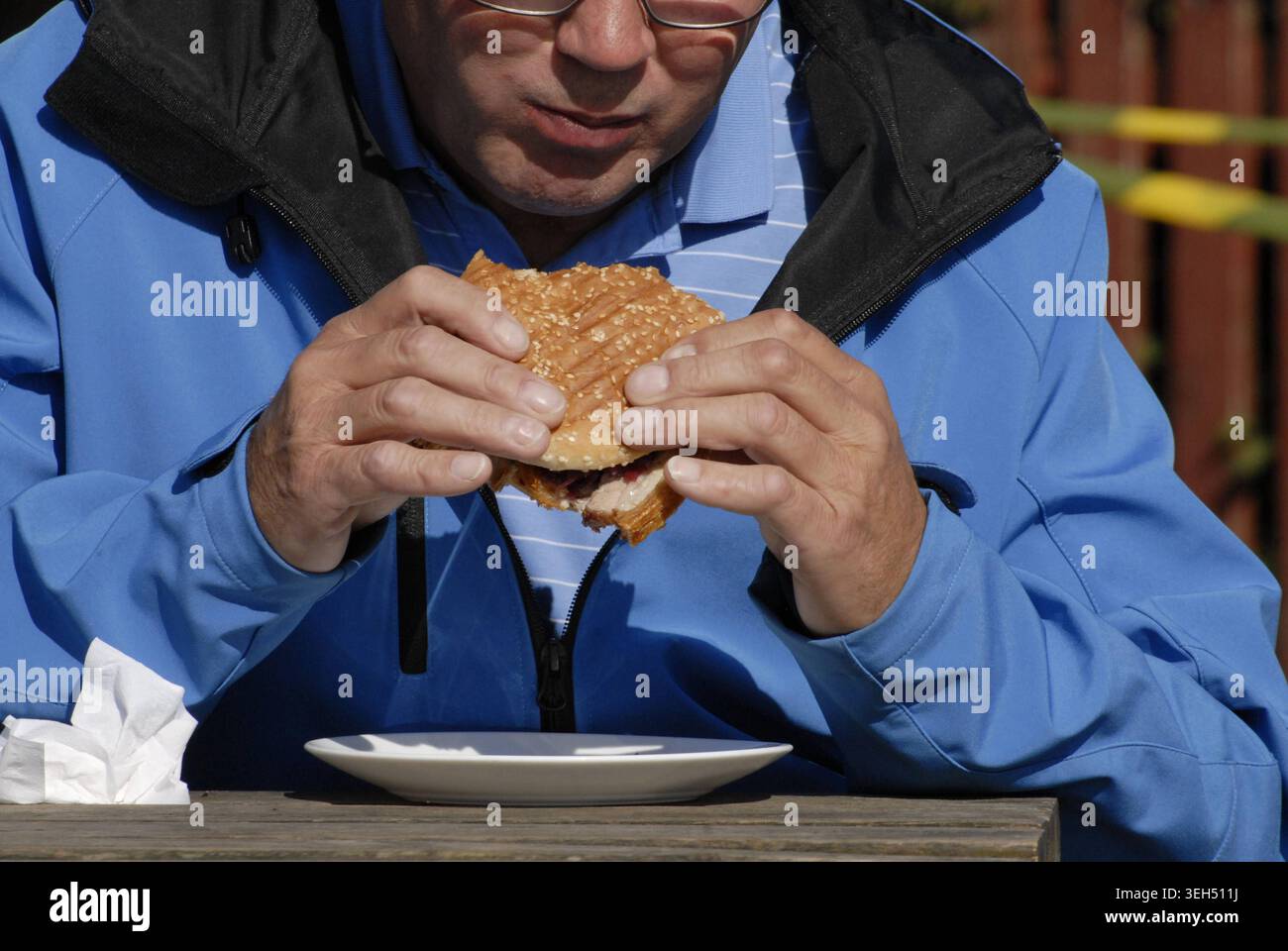 Kastrup.Copenhagen.Denmark 15th September 2015 Male enjoy eating pork ...