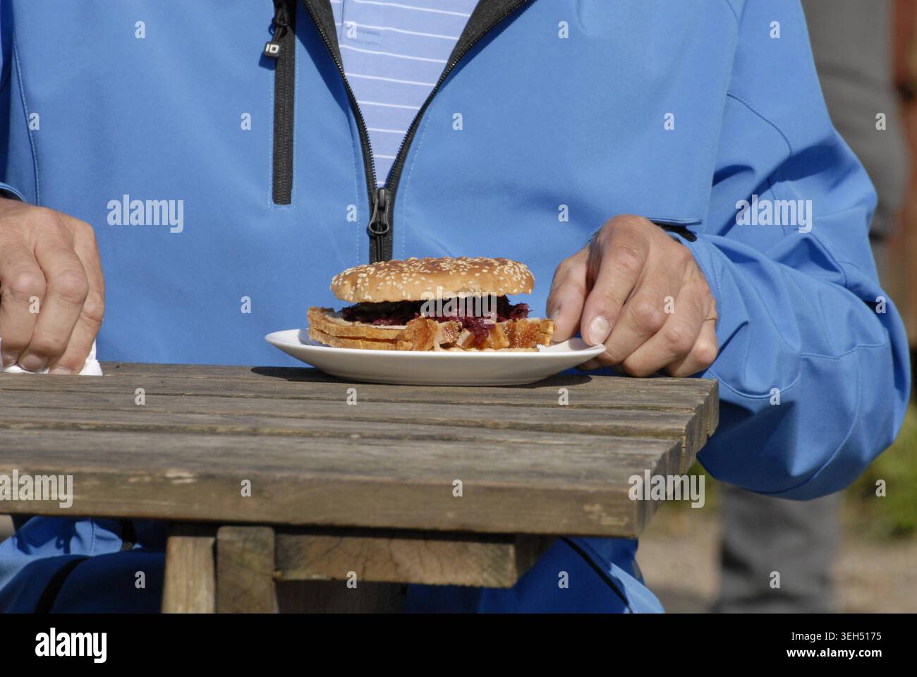 Kastrup.Copenhagen.Denmark 15th September 2015 Male enjoy eating pork ...
