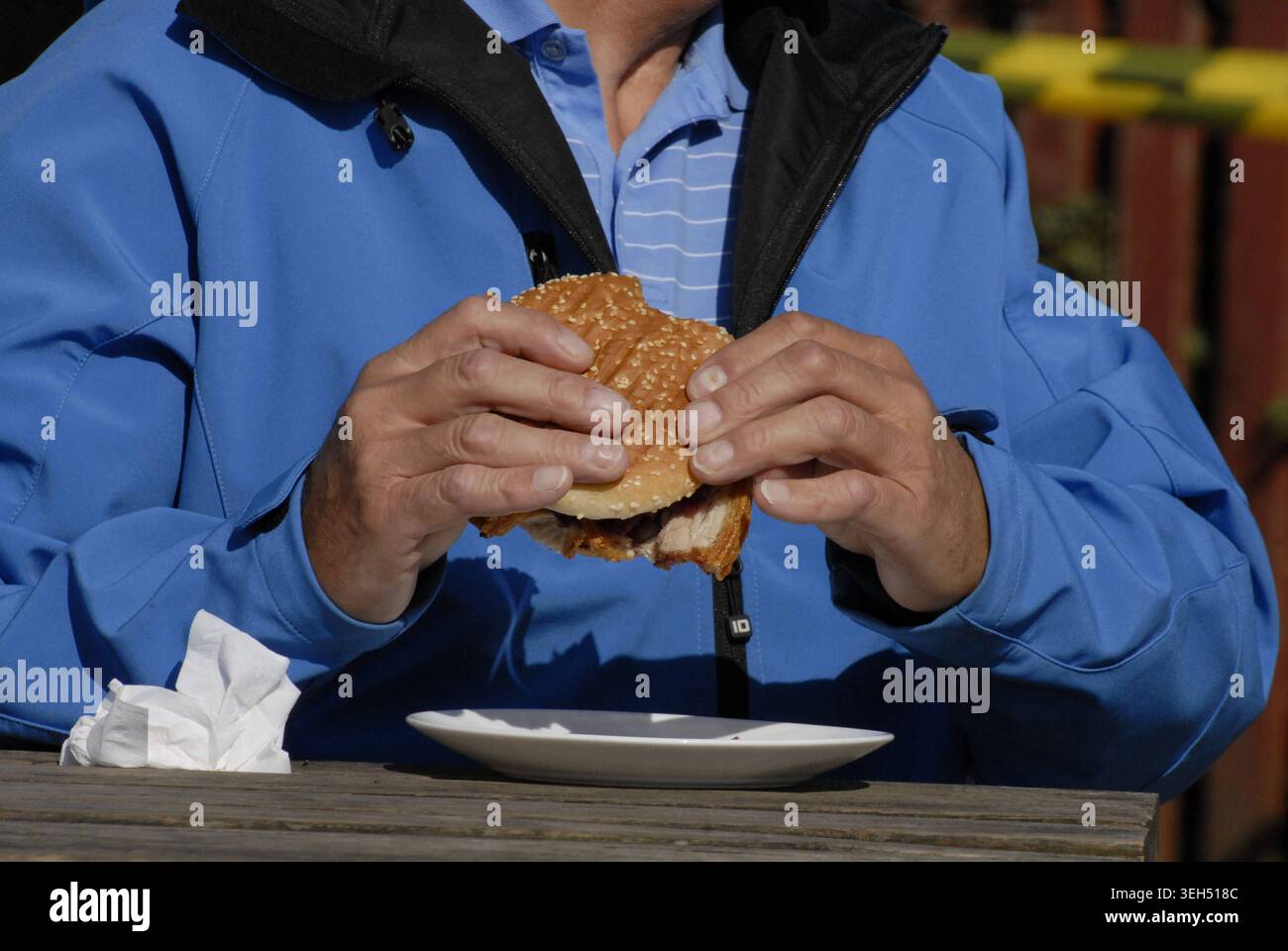 Kastrup.Copenhagen.Denmark 15th September 2015 Male enjoy eating pork ...