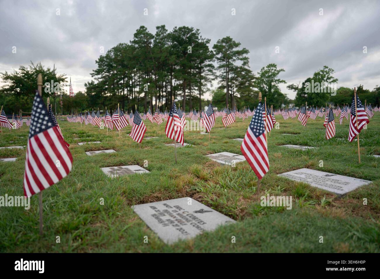 Flags and gravestones are seen at the Coastal Carolina State Veterans ...