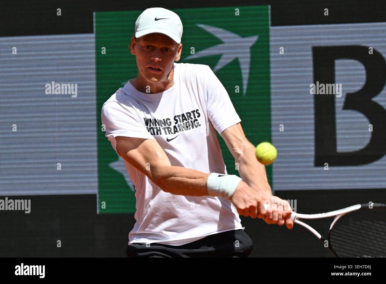 Italy's Jannik Sinner attends a training session at the French Open ...