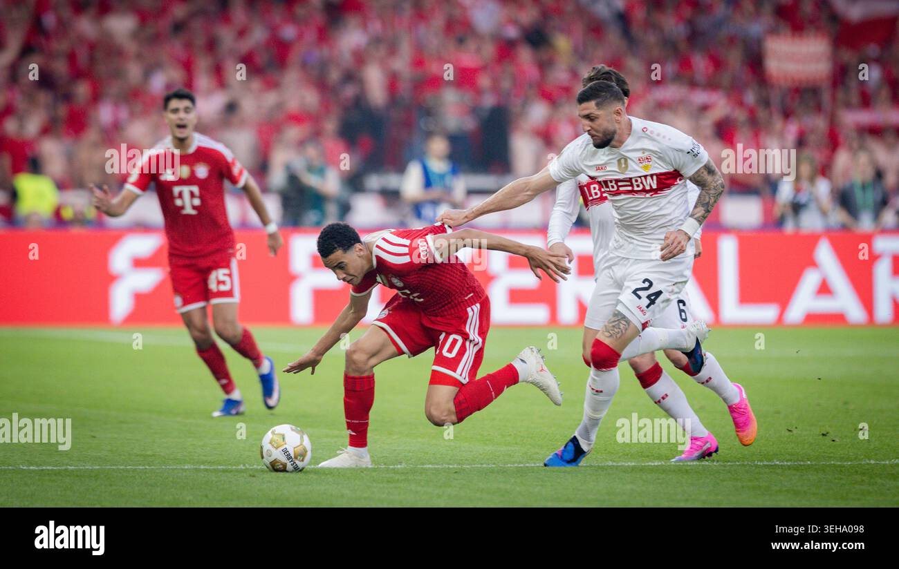 Berlin, Germany. 23rd Mai 2026. Jamal Musiala (FCB) Jeff Chabot (VfB ...