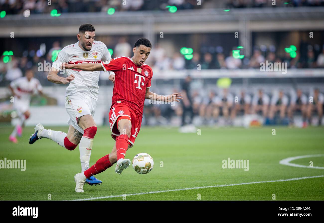 Berlin, Germany. 23rd Mai 2026. Jamal Musiala (FCB) Jeff Chabot (VfB ...