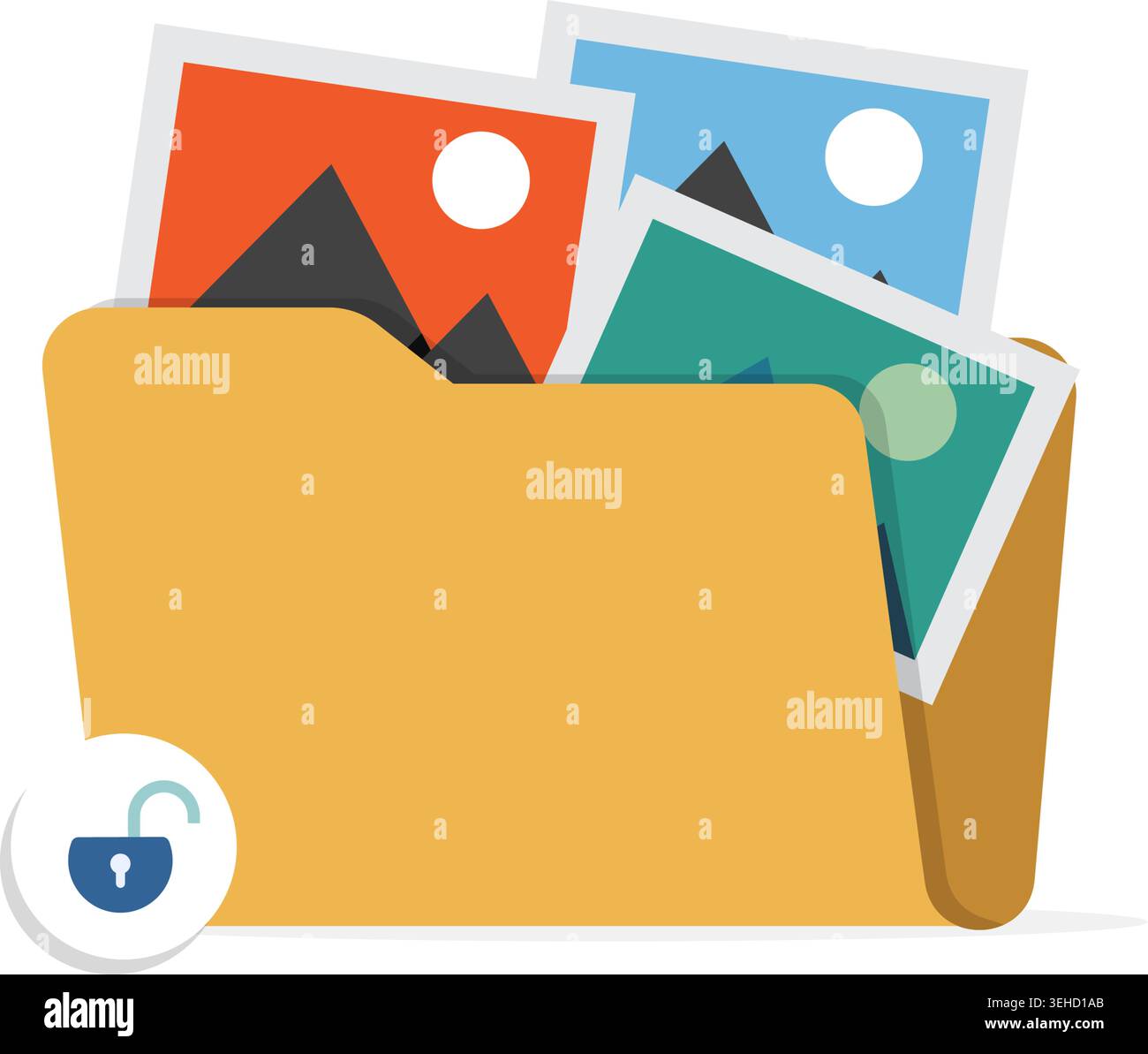 Vector art of an open yellow file folder containing mountain landscape ...