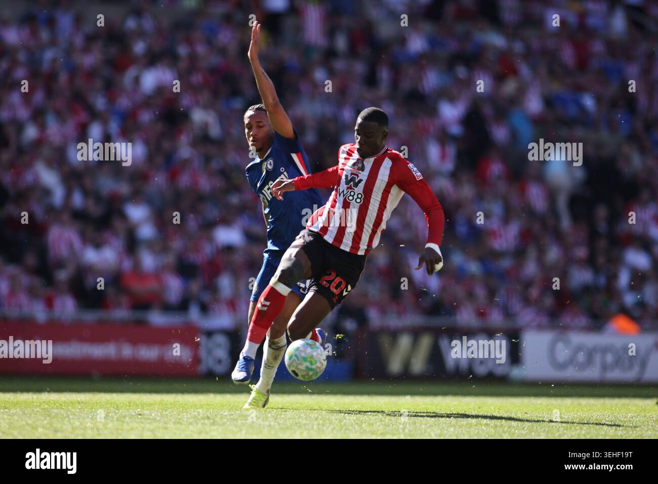 Nordi Mukiele Of Sunderland turns against João Pedro of Chelsea during ...