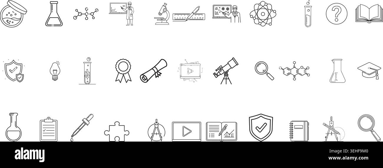 Set of science and laboratory vector illustrations in linear style ...
