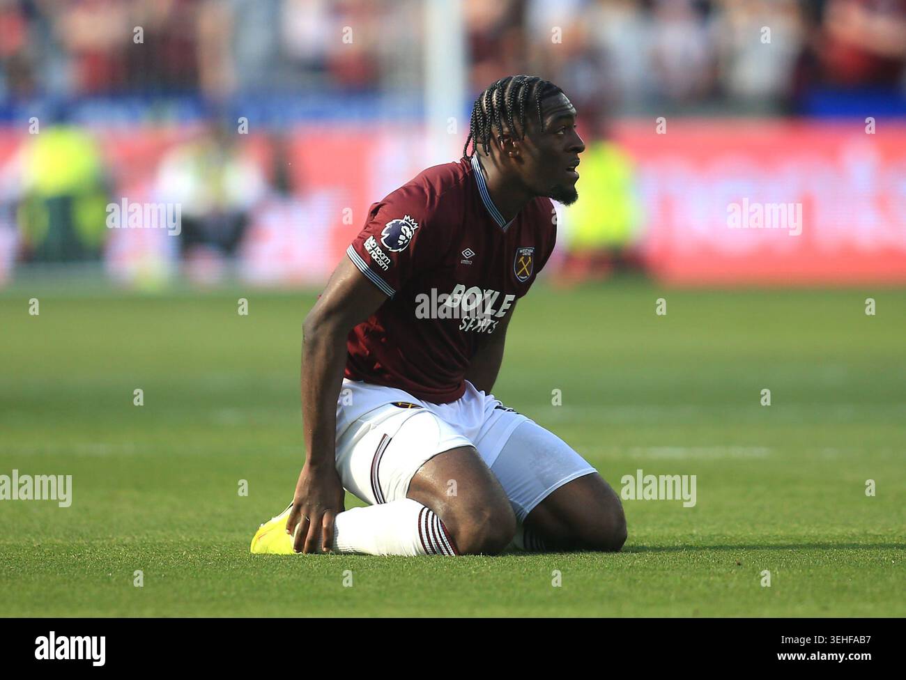 West Ham United's Axel Disasi reacts after a challenge during the ...