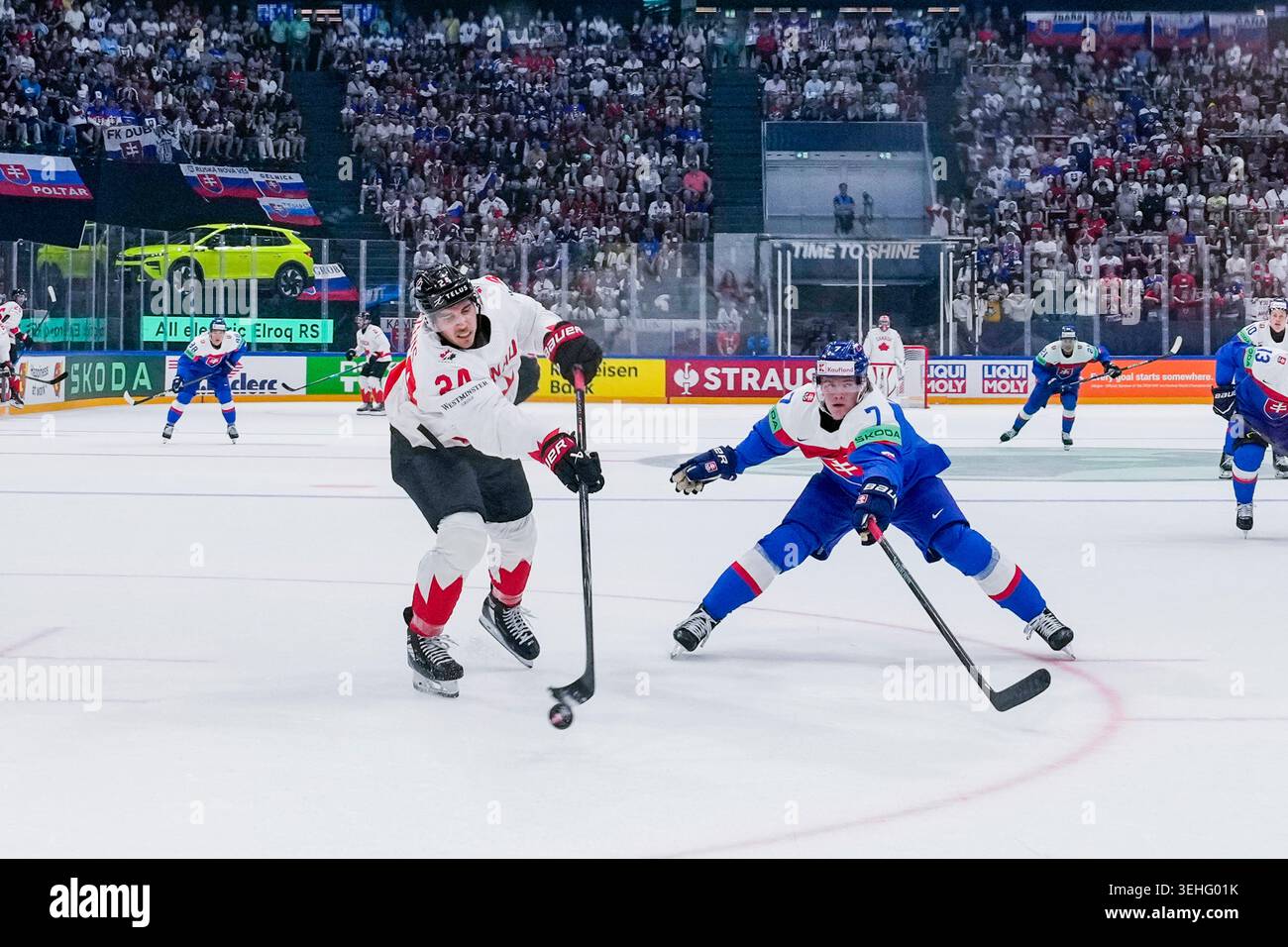 FRIBOURG, SWITZERLAND - MAY 24: Dylan Cozens of Canada L) against Maxim ...