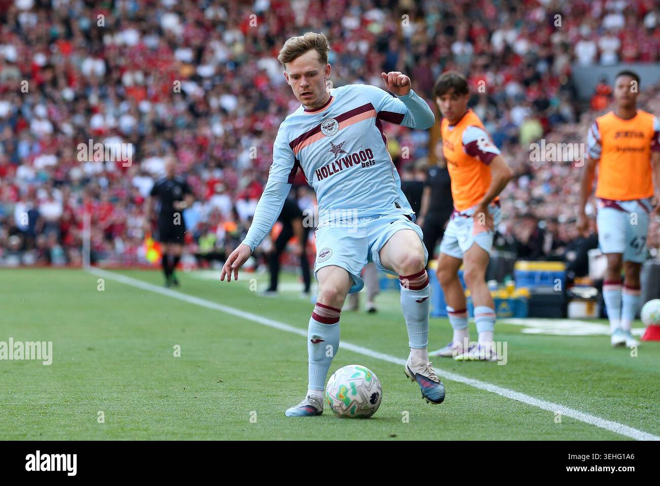 Keane Lewis-Potter of Brentford in action. Premier League, Liverpool v ...