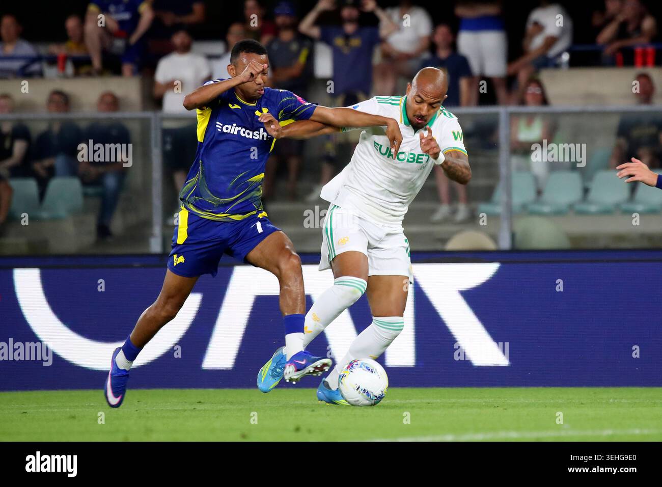 Roma’s Donyell Malen Verona’s Rafik Belghali during the Serie A soccer ...