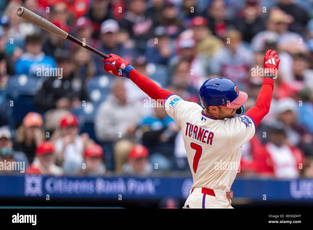 Philadelphia Phillies' Trea Turner strikes out to end a baseball game ...