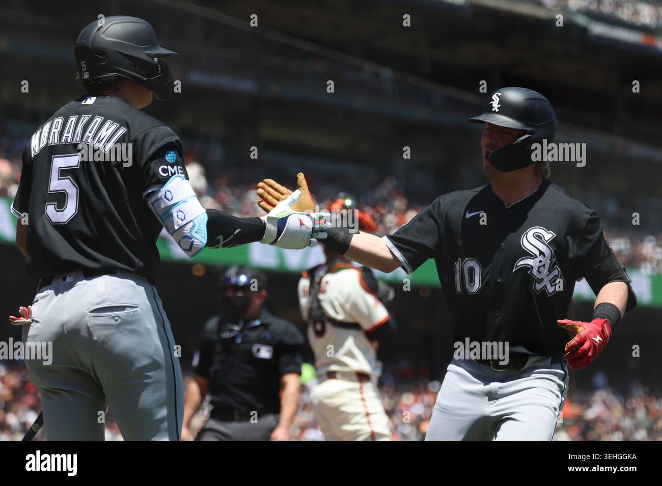 Chicago White Sox' Chase Meidroth (10) celebrates with Munetaka ...