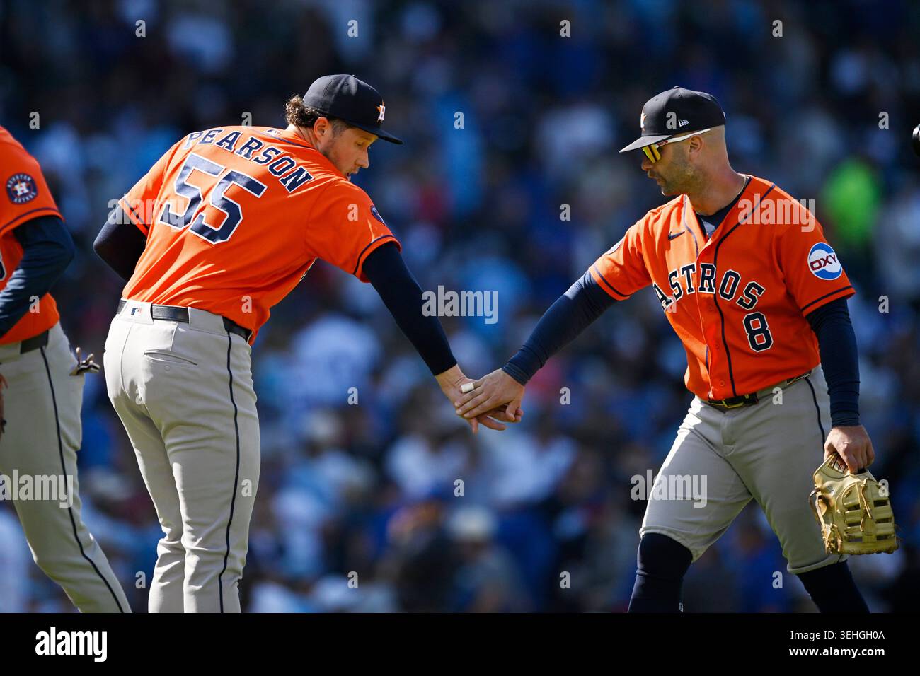Houston Astros' Christian Walker (8) celebrates with closing pitcher ...
