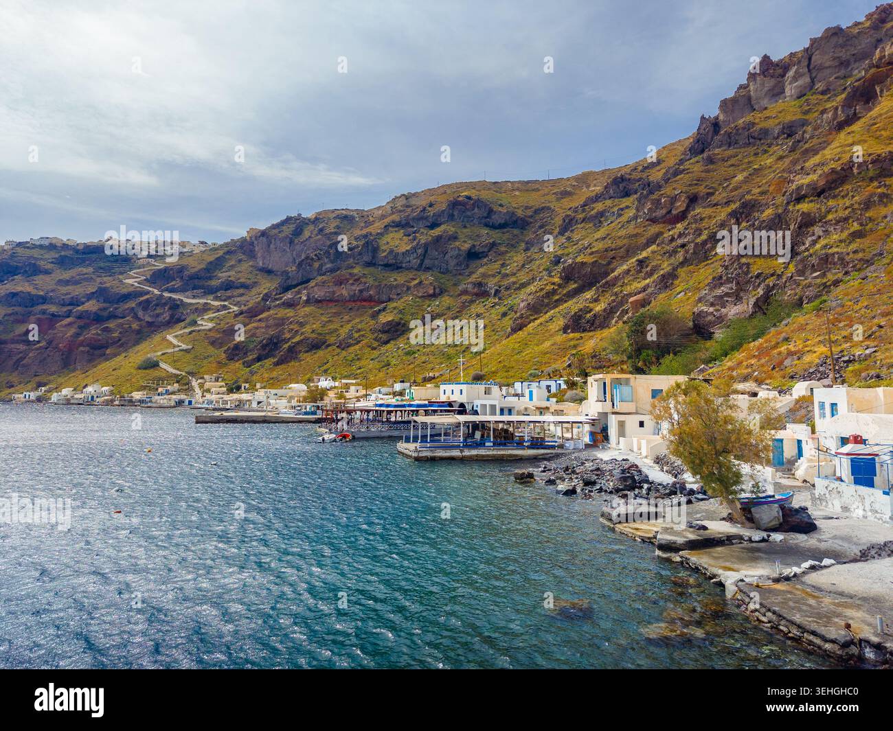 View of Therasia port, Manolas, Korfos beach, also known as Thirasia ...