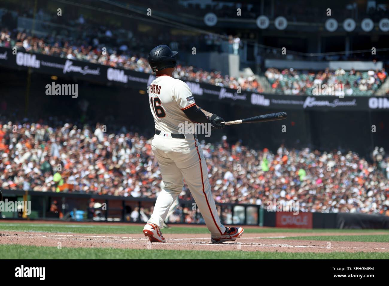 San Francisco Giants' Rafael Devers watches his grand slam during the ...